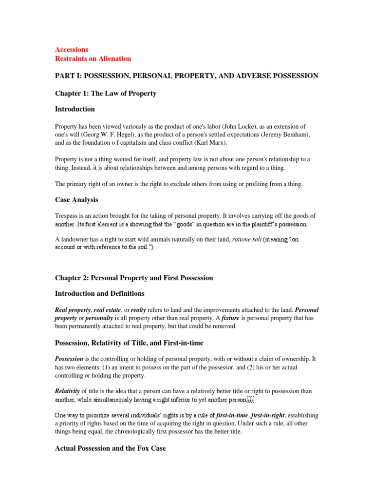 Property Law Outline | PDF | Conversion (Law) | Fee Simple