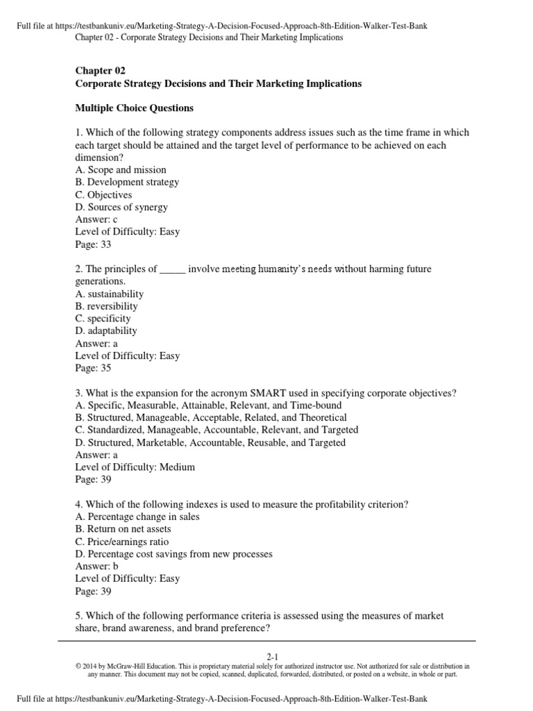 Marketing Strategy A Decision Focused Approach 8th Edition Walker Test ...