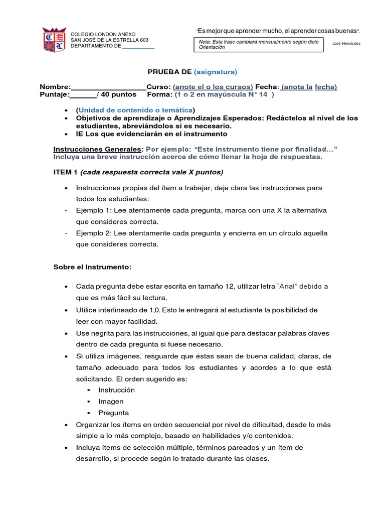Formato para Realizar Pruebas Escritas 2018 | PDF | Cognición ...