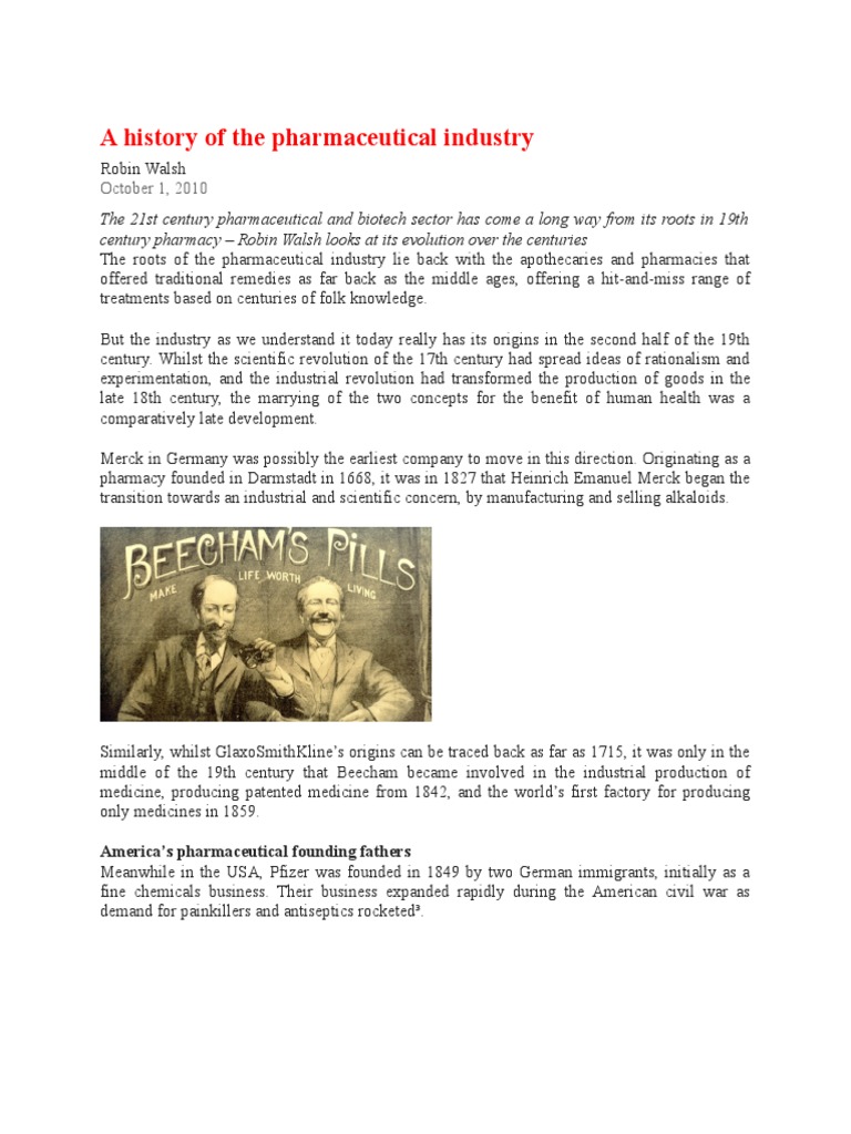 The Evolution of the Pharmaceutical Industry from 19th Century Roots to ...