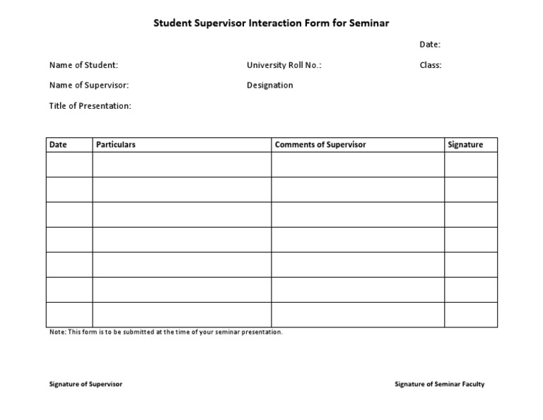 Student Supervisor Interaction Form For Seminar | PDF
