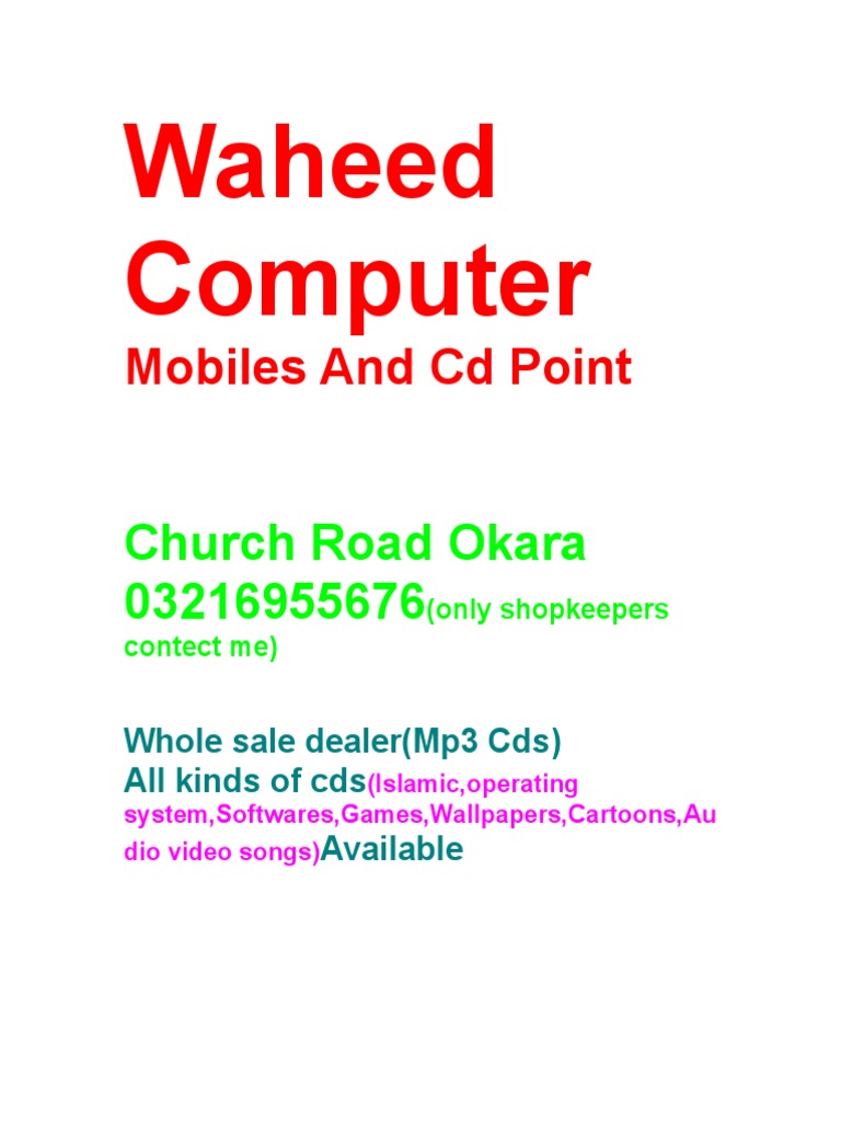 Waheed Computer: Mobiles and CD Point | PDF | Games & Activities