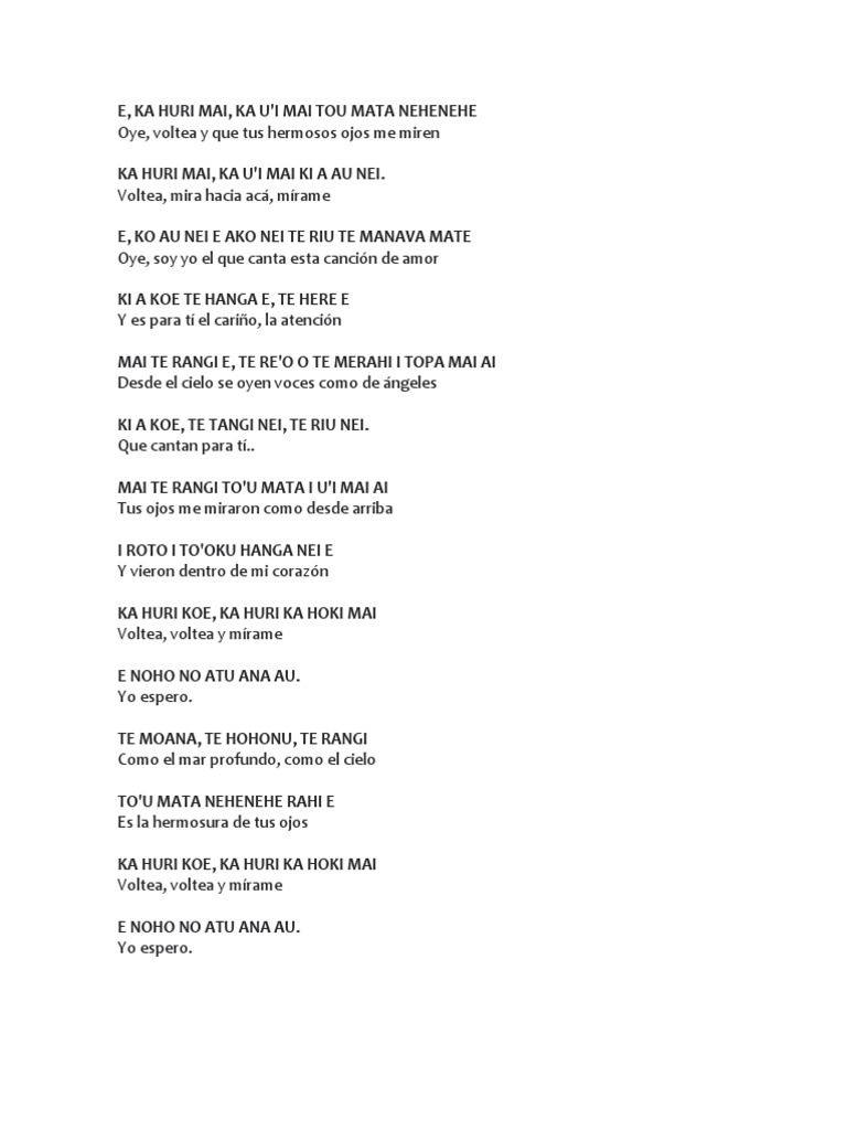 Letra de "Huri Mai" en Español | PDF