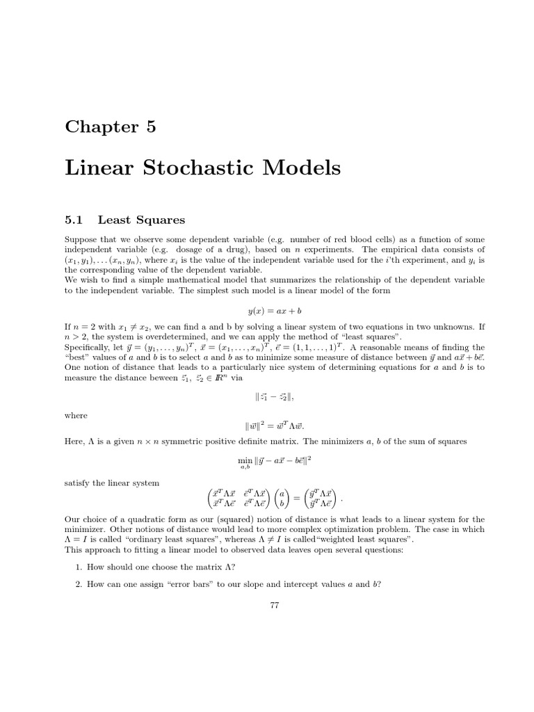 Linear Stochastic Models: Least Squares, Regression, and Residual ...