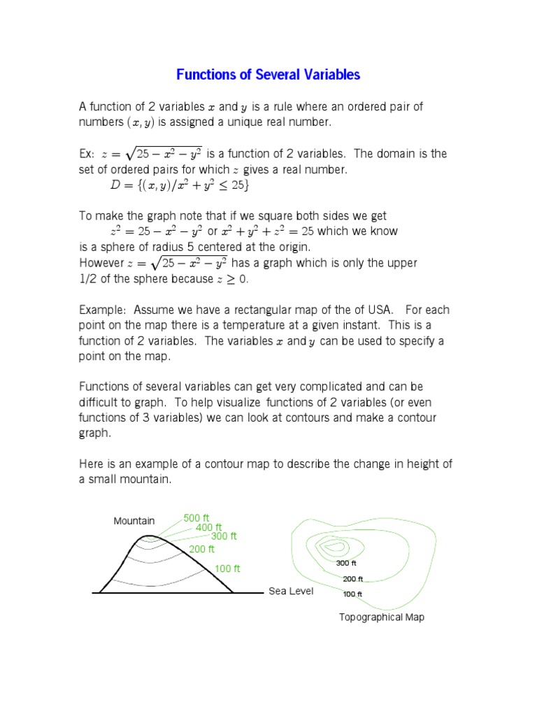 Functions of Several Variables: Mountain | Download Free PDF | Contour Line | Function (Mathematics)