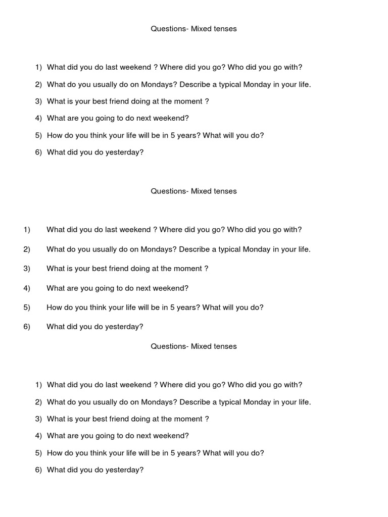 Questions Mixed Tenses | PDF