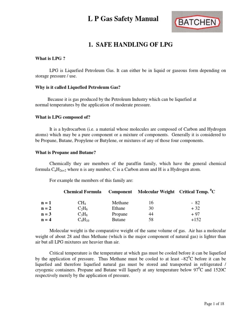 L P Gas Safety Manual: 1. Safe Handling of LPG | PDF | Liquefied ...