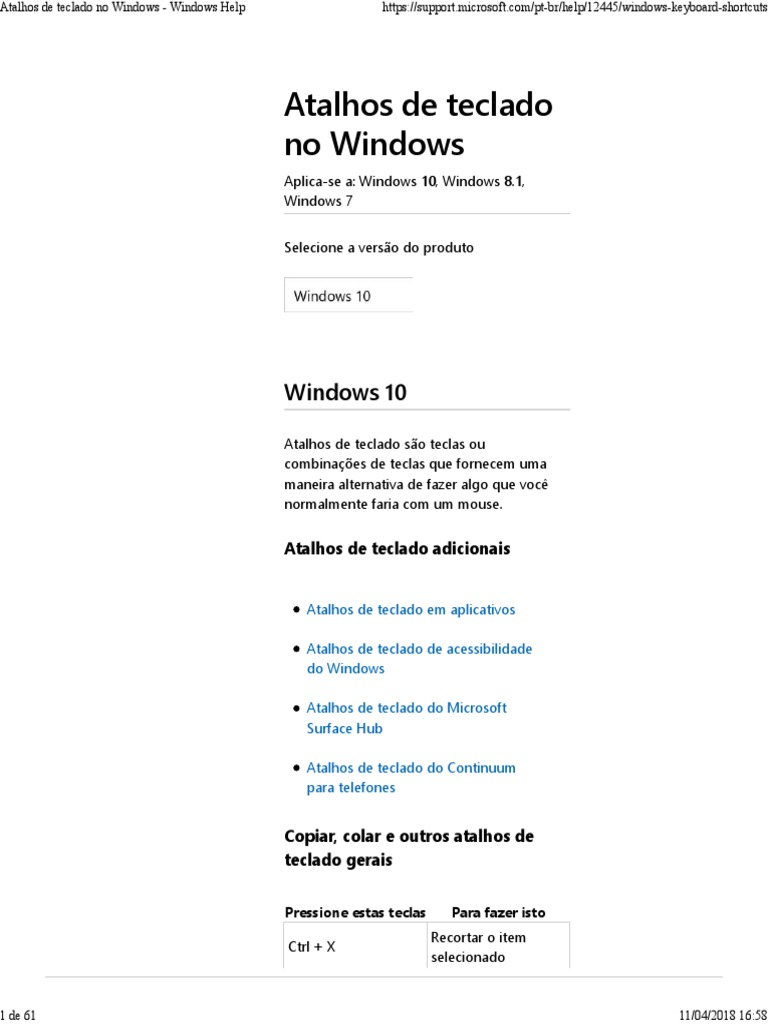 Atalhos de Teclado No Windows - Windows Help PDF | PDF | Janela ...