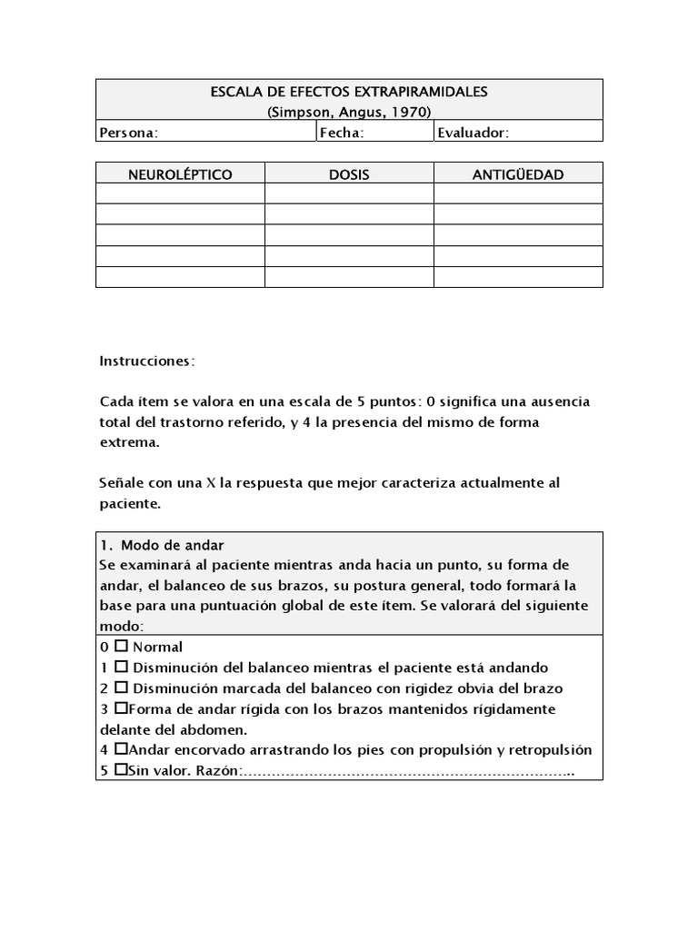 Escala de Acatisia de Simpson Angus | PDF | Codo | Rigidez