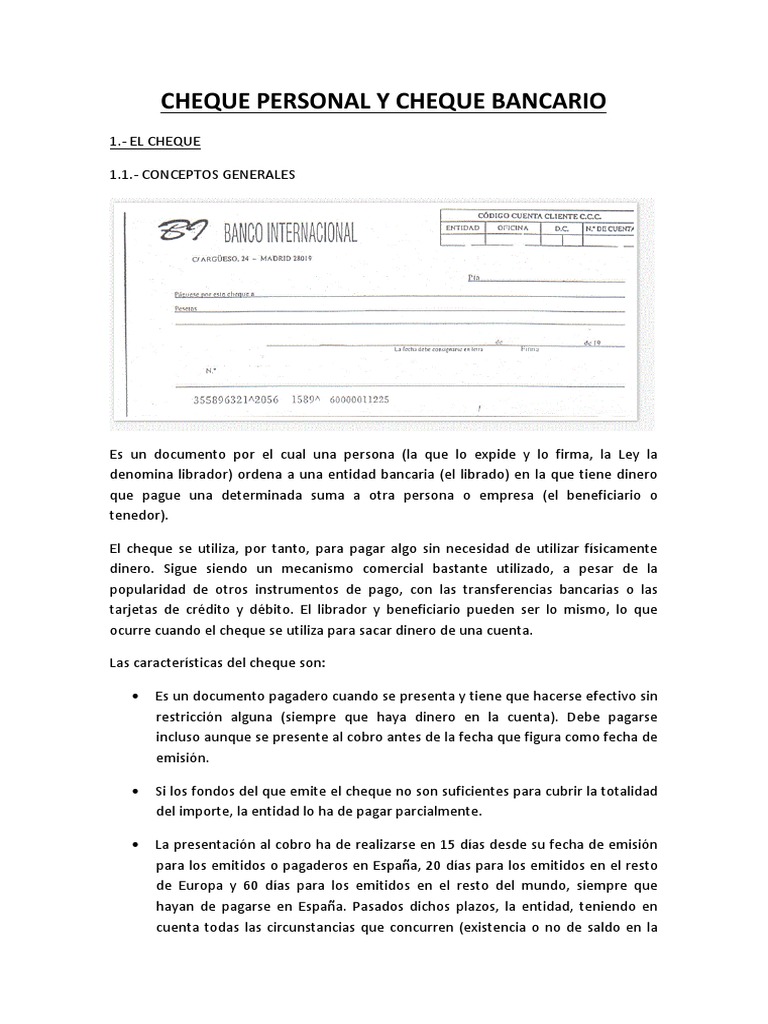 Tipos y características del cheque bancario | PDF | Cheque | Bancos
