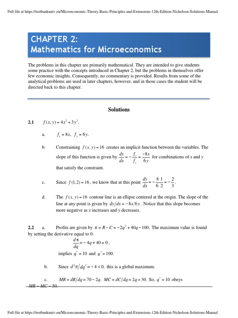 Microeconomic Theory Basic Principles and Extensions 12th Edition Nicholson Solutions Manual | PDF