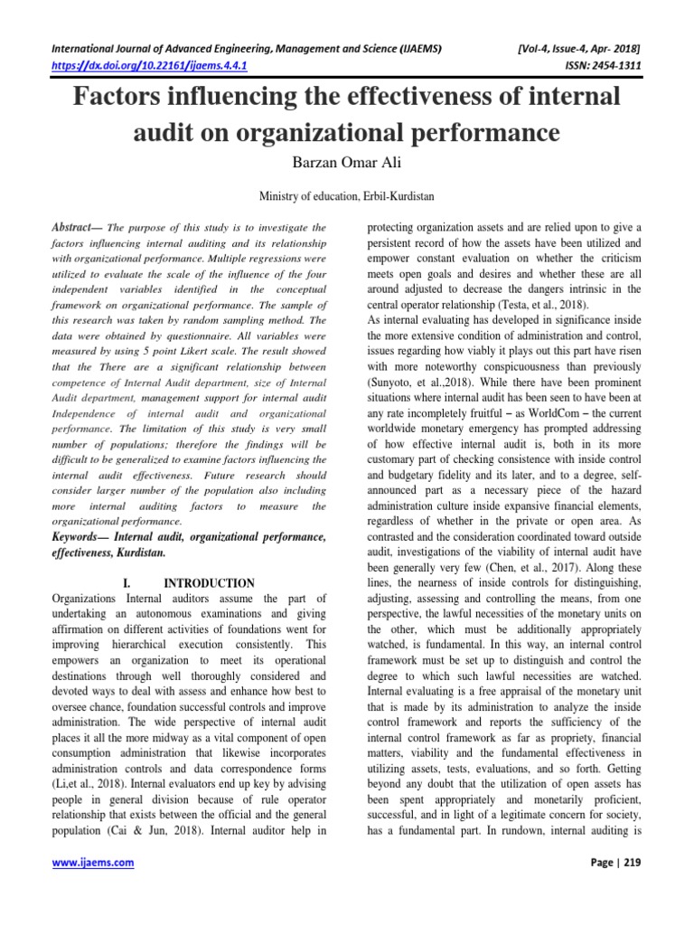 Internal Audit Impact on Performance | PDF | Internal Audit | Internal ...