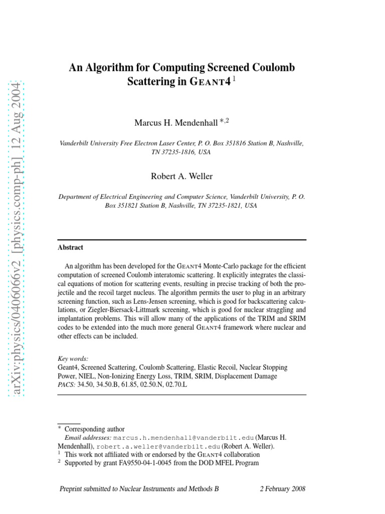 An Algorithm For Computing Screened Coulomb Scattering in GEANT4 | PDF | Cross Section (Physics ...