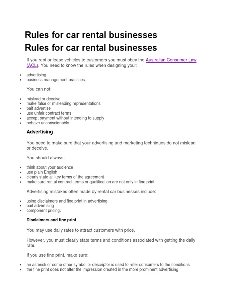 Rules For Car Rental Businesses | PDF | Fine Print | Contractual Term