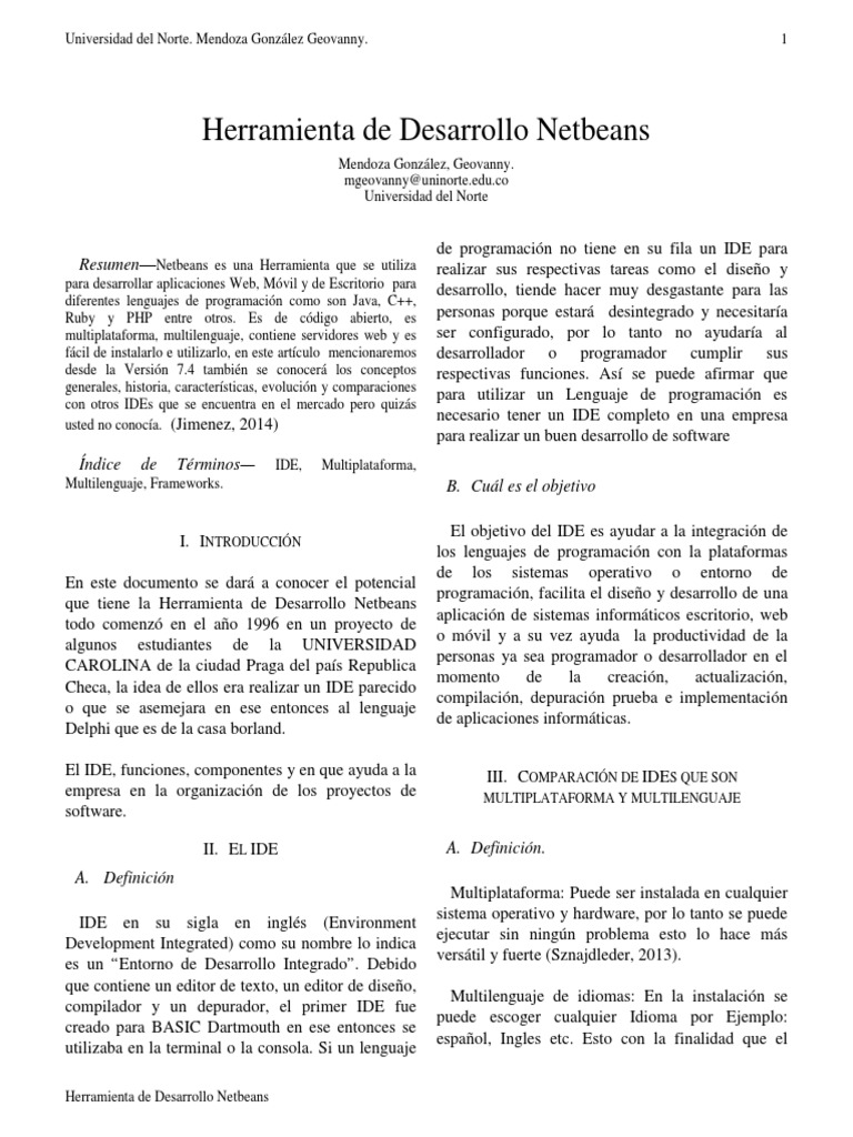 Herramienta Desarrollo Netbeans PDF | PDF | Entorno de desarrollo ...