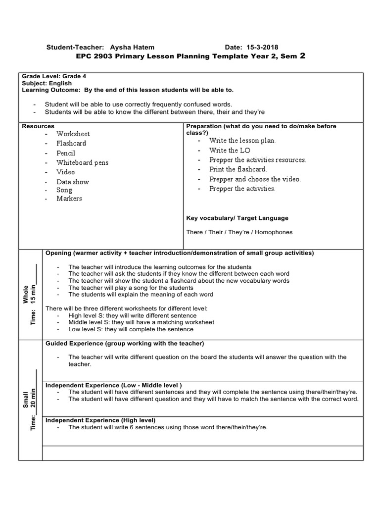 Lesson Plan There Their | PDF | Lesson Plan | Vocabulary