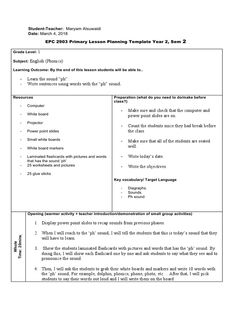 Lesson Plan PH Sound | PDF | Phonics | Behavior Modification