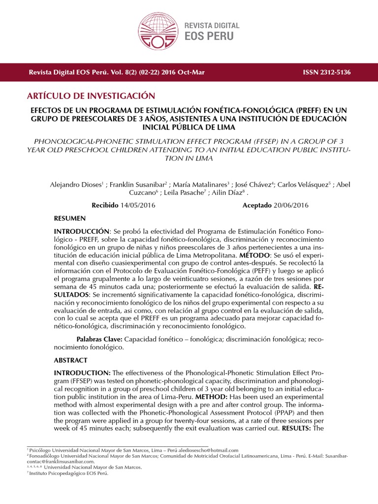 Efectos de Un Programa de Estimulación Fonética Fonológica Preff | PDF | Aquisición de idioma ...