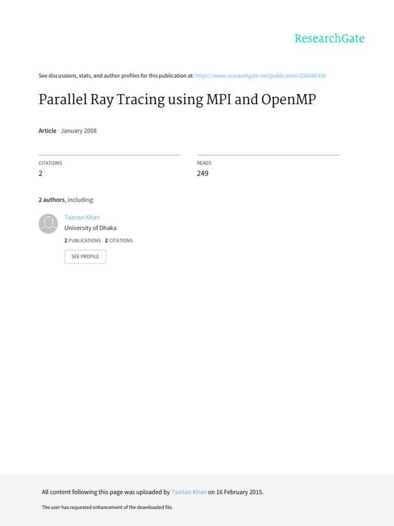Parallel Ray Tracing Using Mpi And Openmp January 2008 Pdf Parallel Computing Rendering