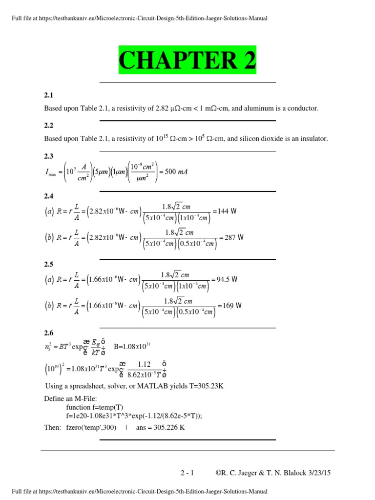 Microelectronic Circuit Design 5th Edition Jaeger Solutions Manual | PDF