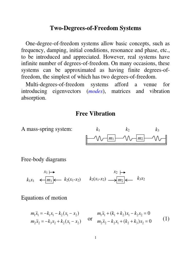 Two-Degrees-of-Freedom Systems: Modes | PDF | Eigenvalues And Eigenvectors | Normal Mode