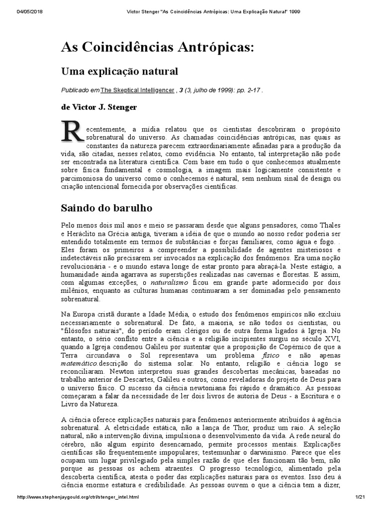 Victor Stenger - As Coincidências Antrópicas - Uma Explicação Natural ...