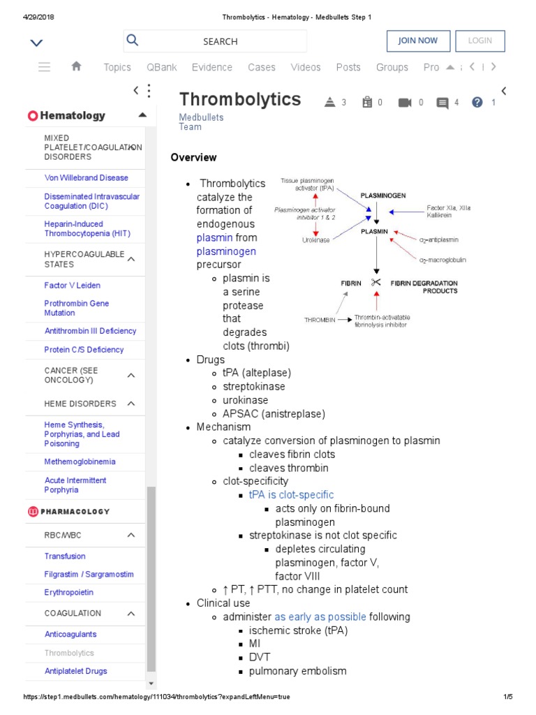 Thrombolytics - Hematology - Medbullets Step 1 | PDF | Coagulation ...