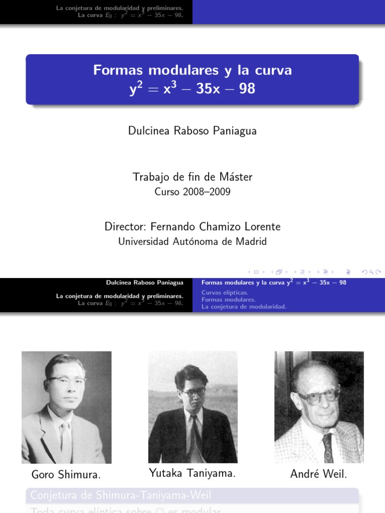 Curva Elipticas Son Modulares - Conjetura Taniyama-Shimura - Ultima ...