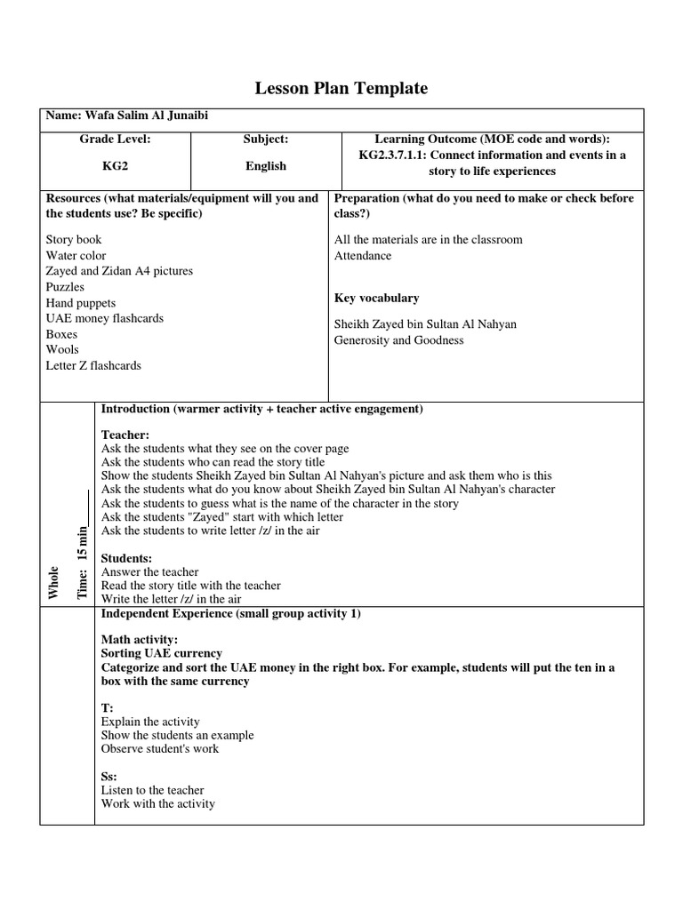 Lesson Plan Story | PDF | United Arab Emirates | Lesson Plan