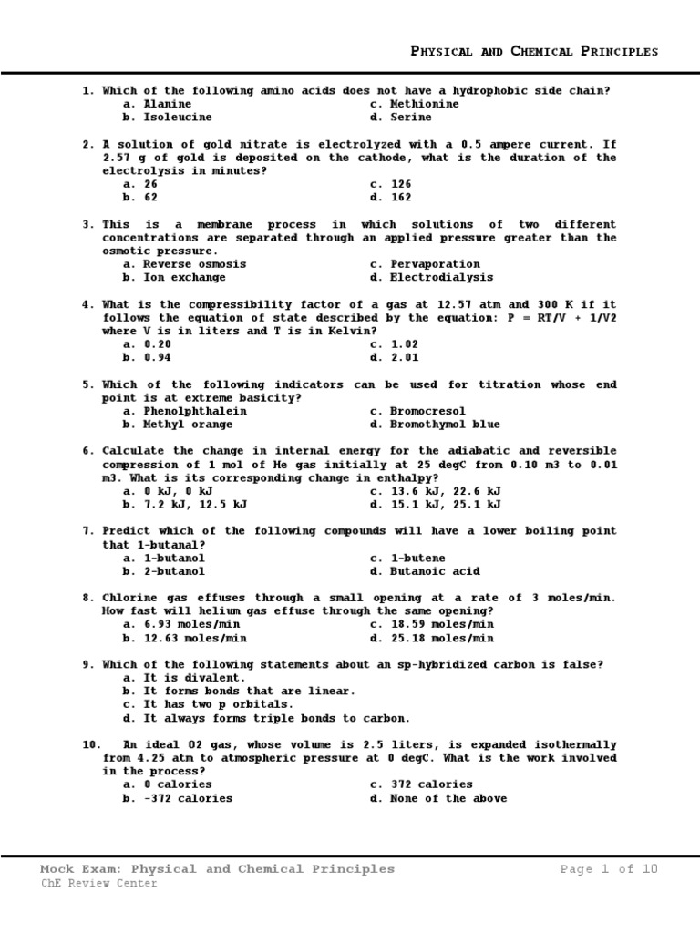 Problem Set Mock Exam PCP | PDF | Magnesium | Carbon