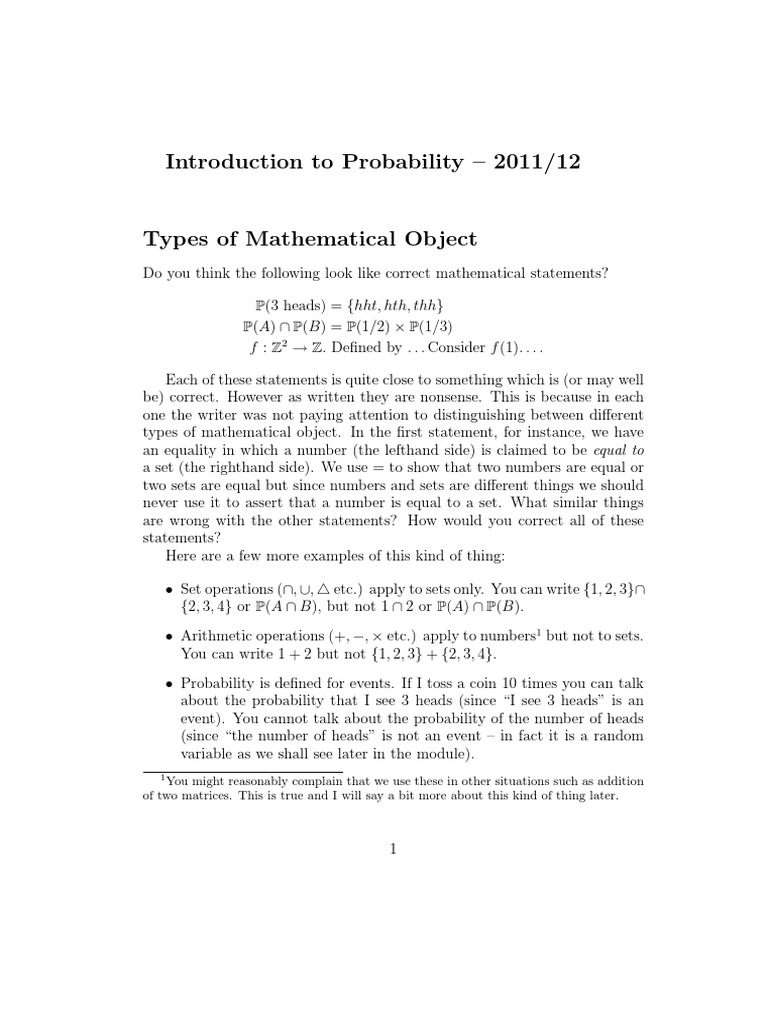 Introduction To Probability - 2011/12 | PDF | Function (Mathematics ...