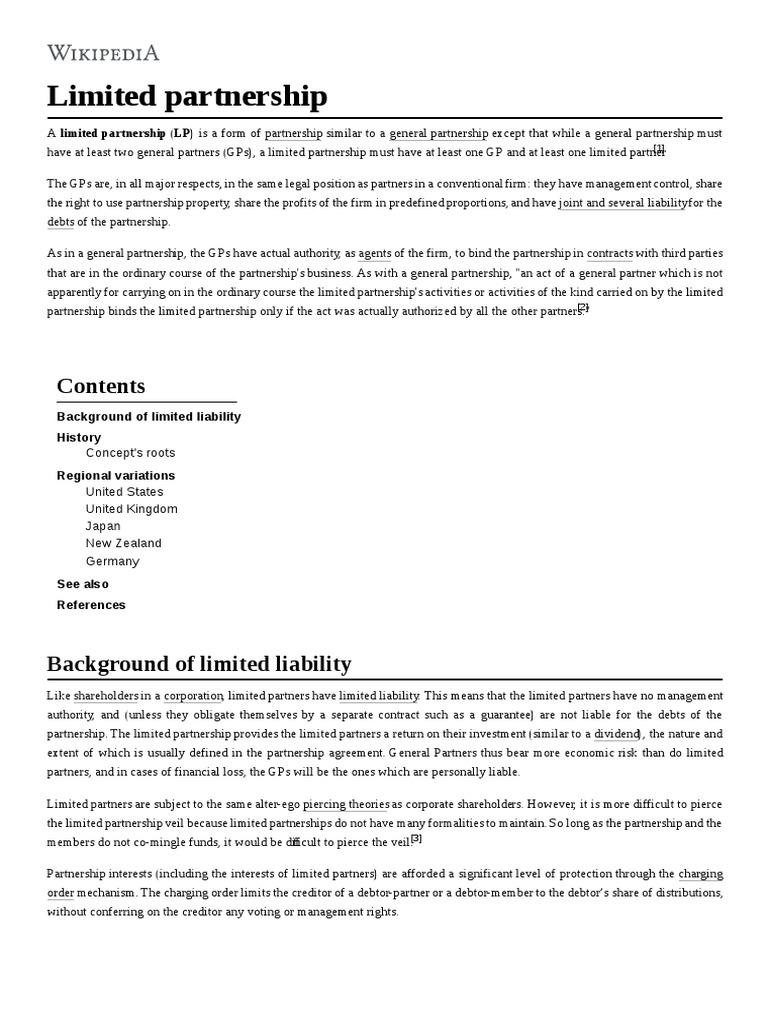 Limited Partnership | PDF | Limited Partnership | Partnership