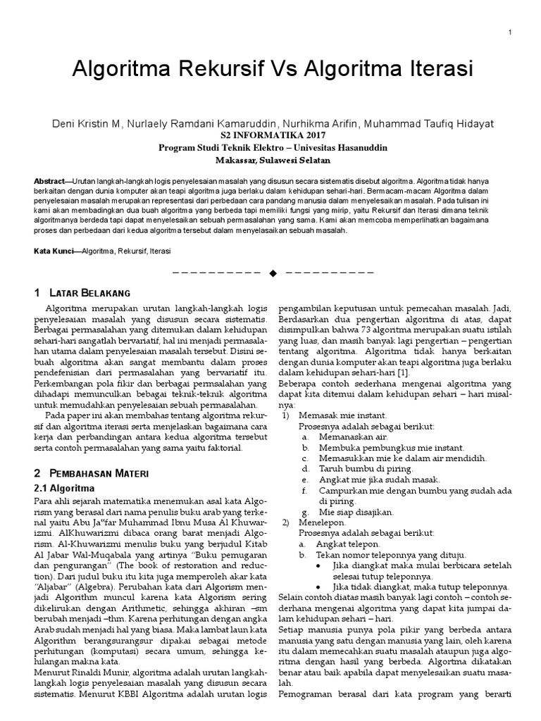 Paper Algoritma Rekursif Vs Iterasi | PDF