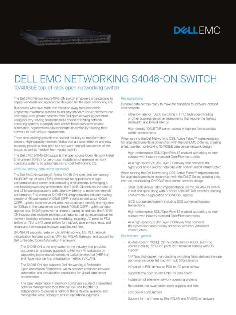 Dell EMC Networking S4048 On Spec Sheet | PDF | I Pv6 | Computer Network