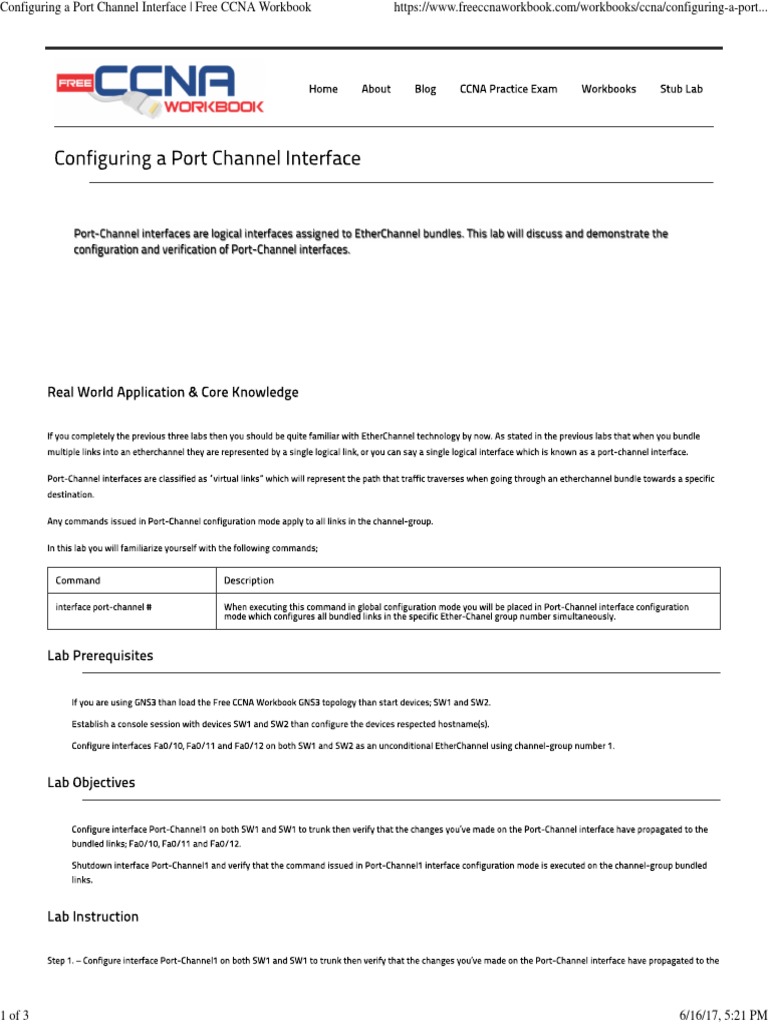 Configuring A Port Channel Interface - Free CCNA Workbook | PDF ...