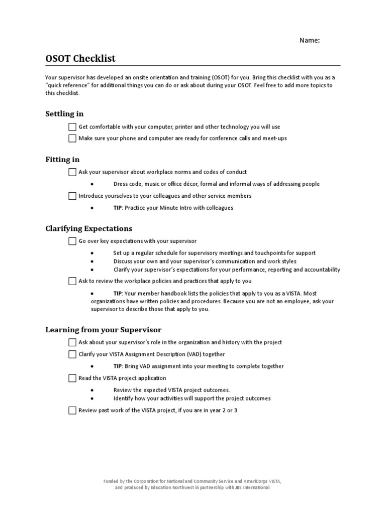 OSOT Checklist | PDF | Chief Executive Officer | Supervisor