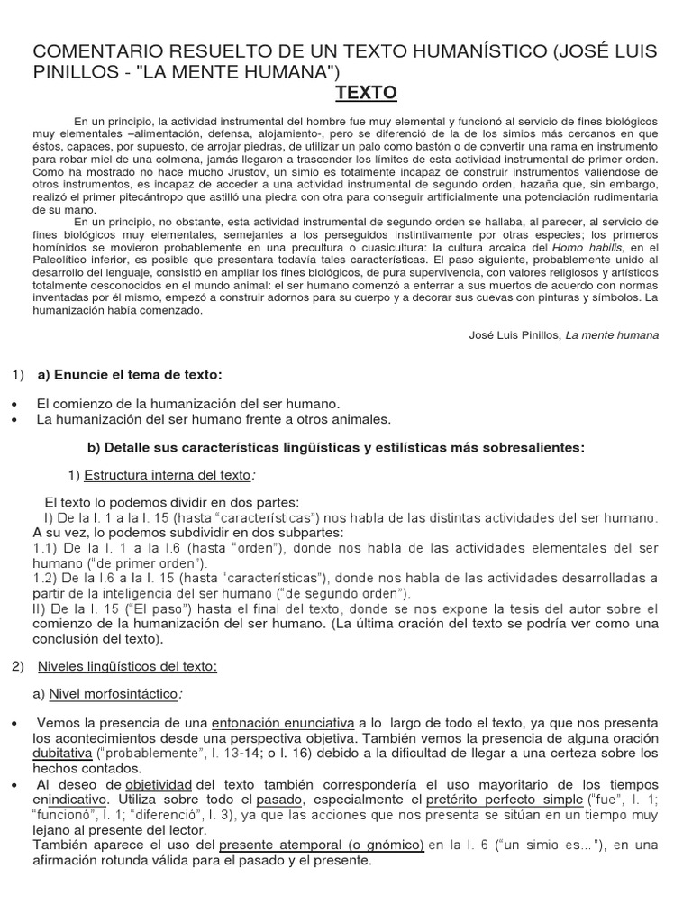 Comentario Resuelto de Un Texto Humanístico | Homo Sapiens | Oración ...