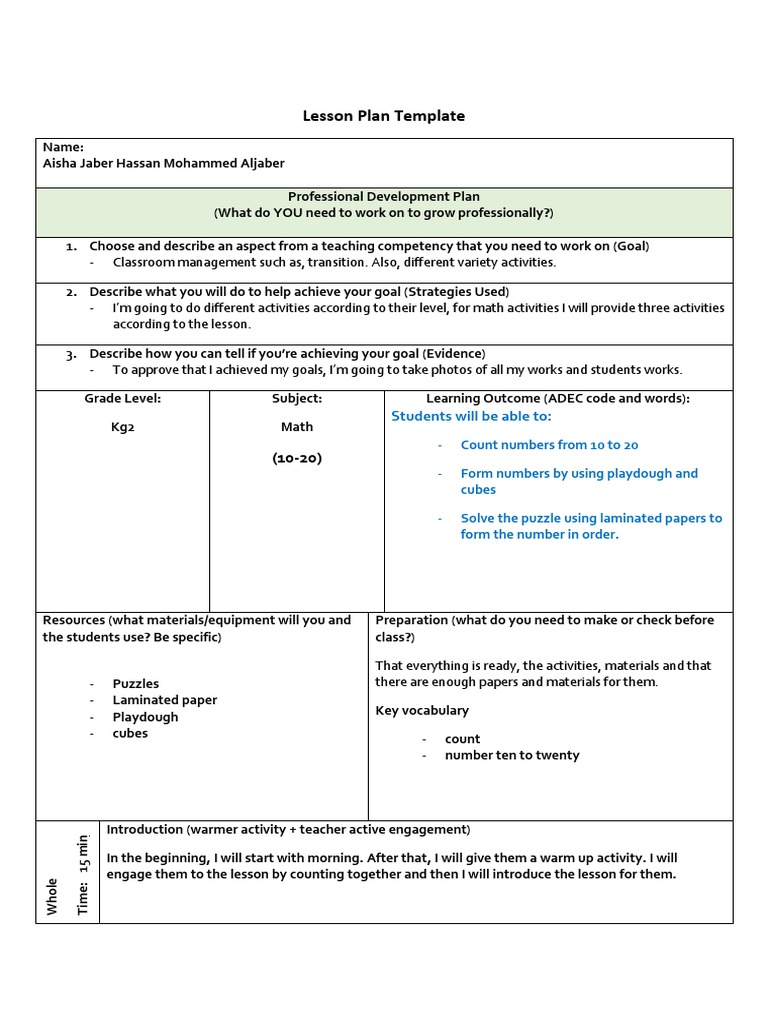Lesson Plan Template: Students Will Be Able To | PDF | Lesson Plan ...