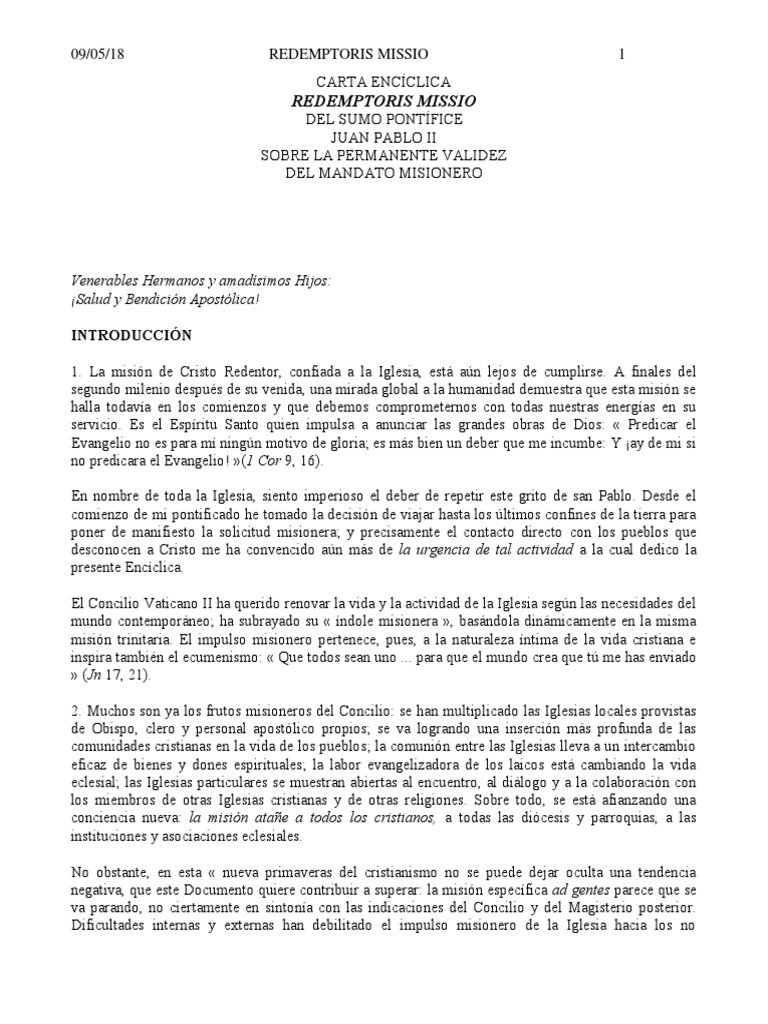 Redemptoris Missio | PDF | Cristo (título) | Dios en el cristianismo