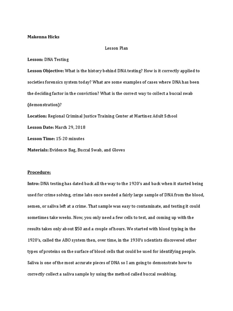 Lesson Plan | PDF | Dna Profiling | Forensic Science