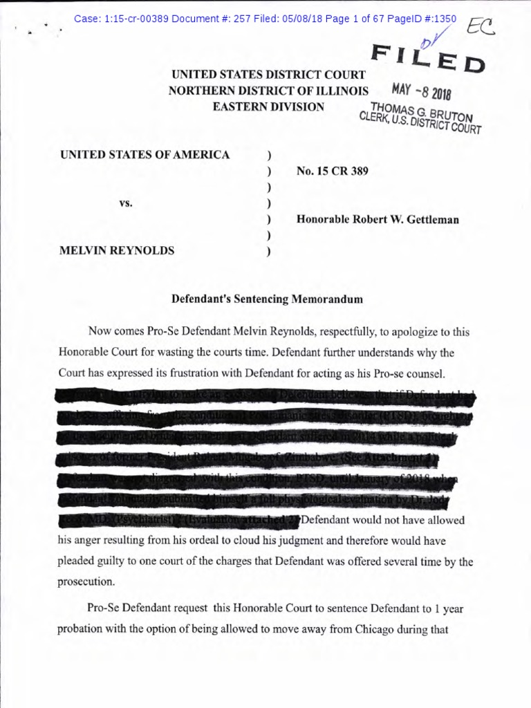 Mel Reynolds Sentencing Memo | PDF | Probation | United States Federal ...