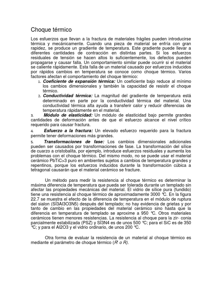 Choque Térmico | PDF | Mecánica de fractura | Conductividad térmica
