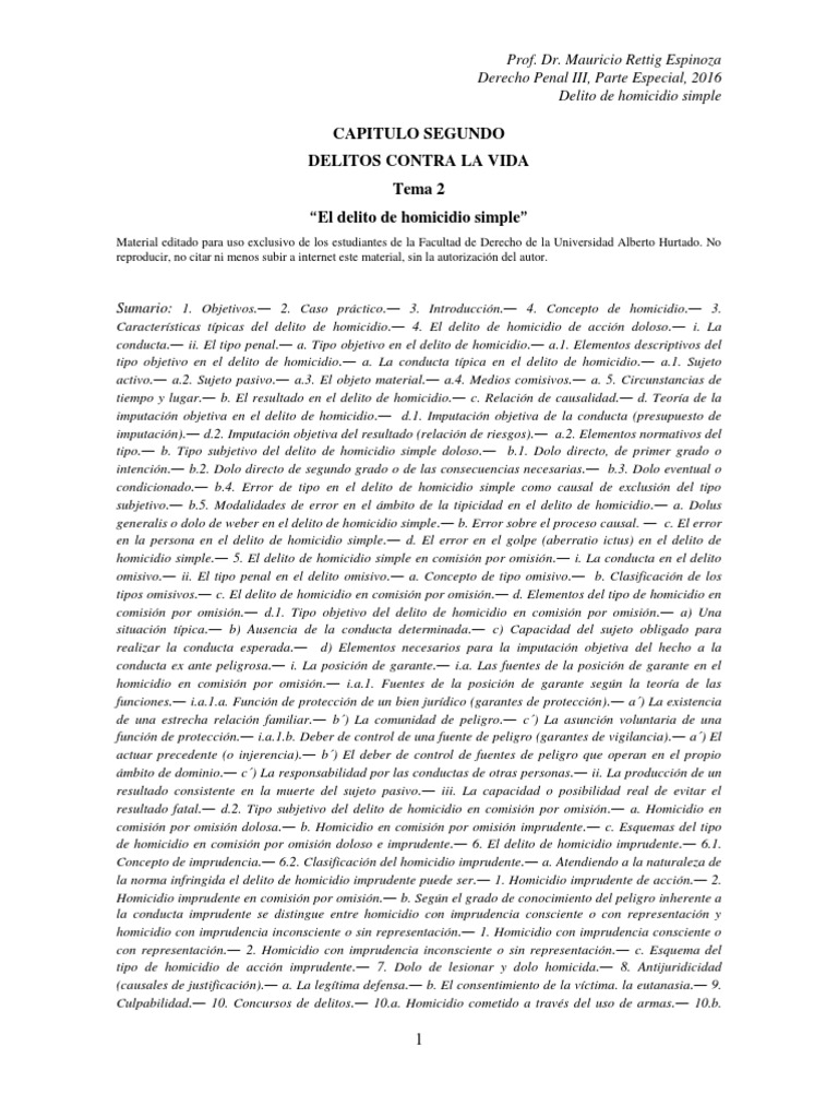 El Delito de Homicidio Simple | PDF | Intención (Derecho Penal) | Homicidio