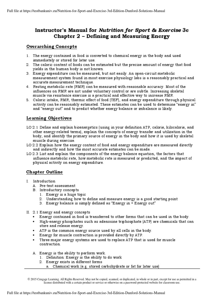 Nutrition For Sport and Exercise 3rd Edition Dunford Solutions Manual ...