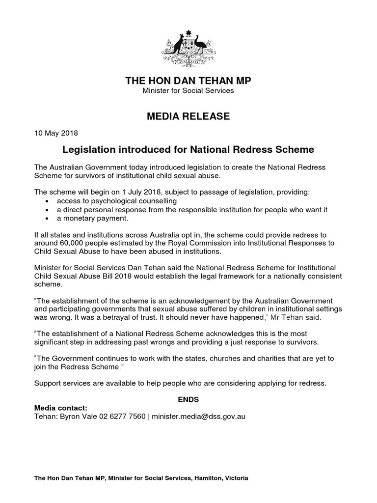 Legislation Introduced For National Redress Scheme | PDF