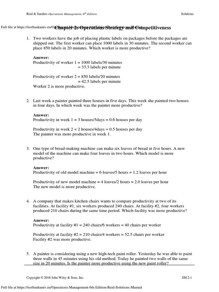 Operations Management 6th Edition Reid Solutions Manual | PDF ...