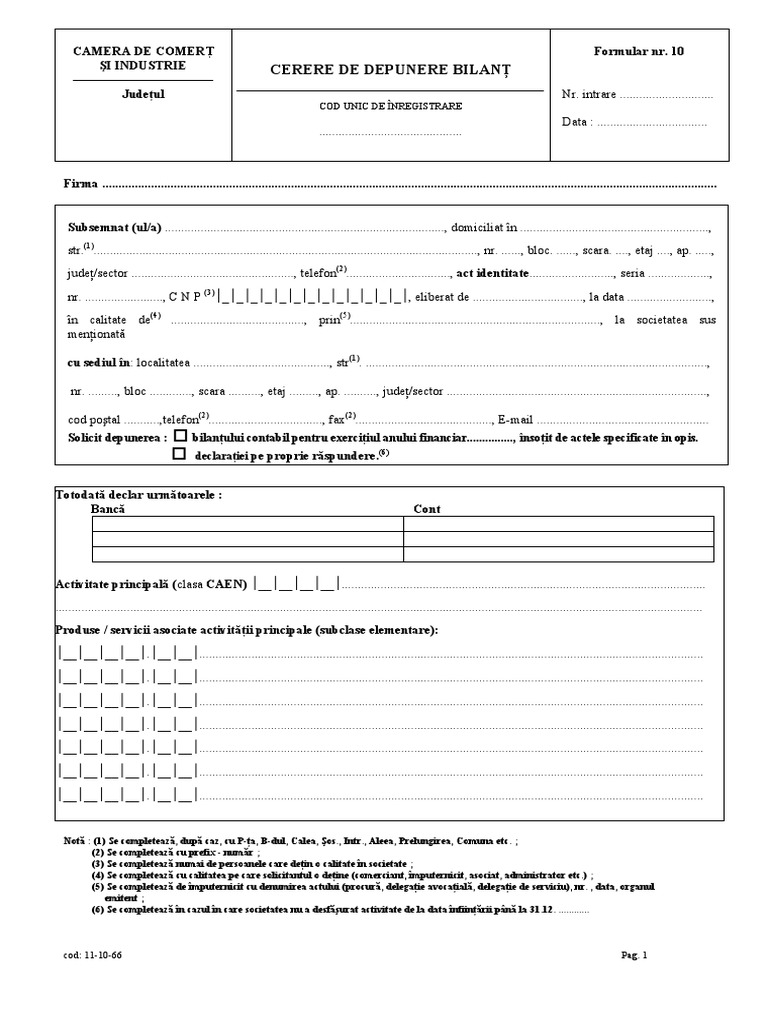 Cerere de Depunere Bilant PDF | PDF