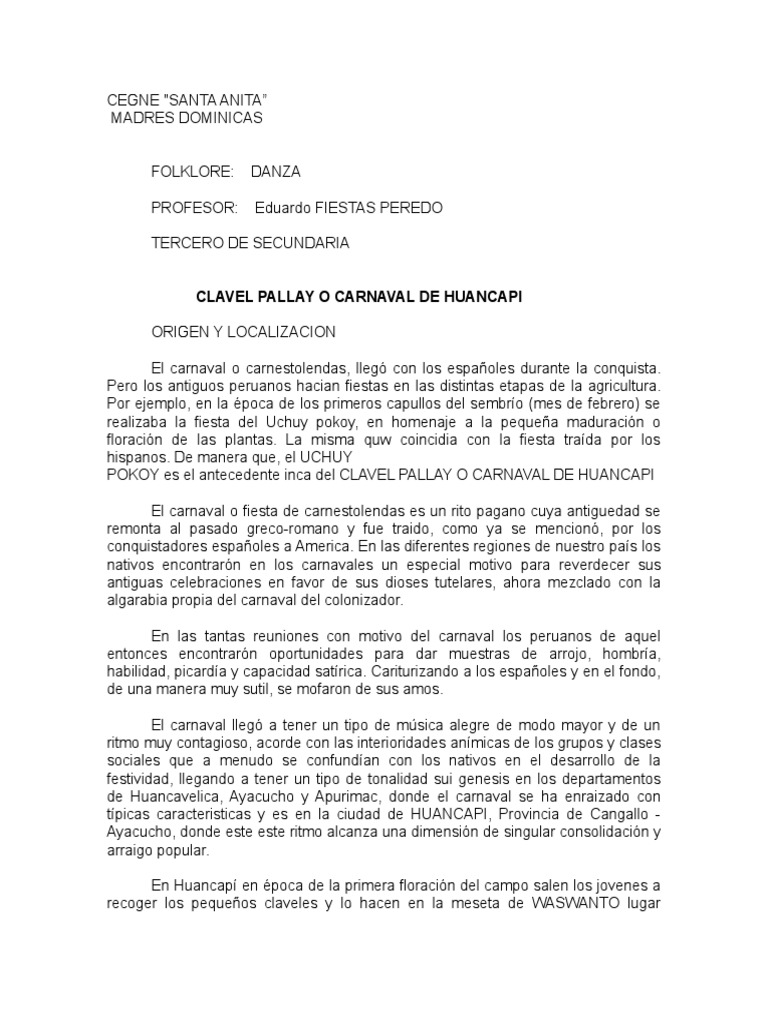 Carnaval de Huancapi | PDF | Carnival | Clothing