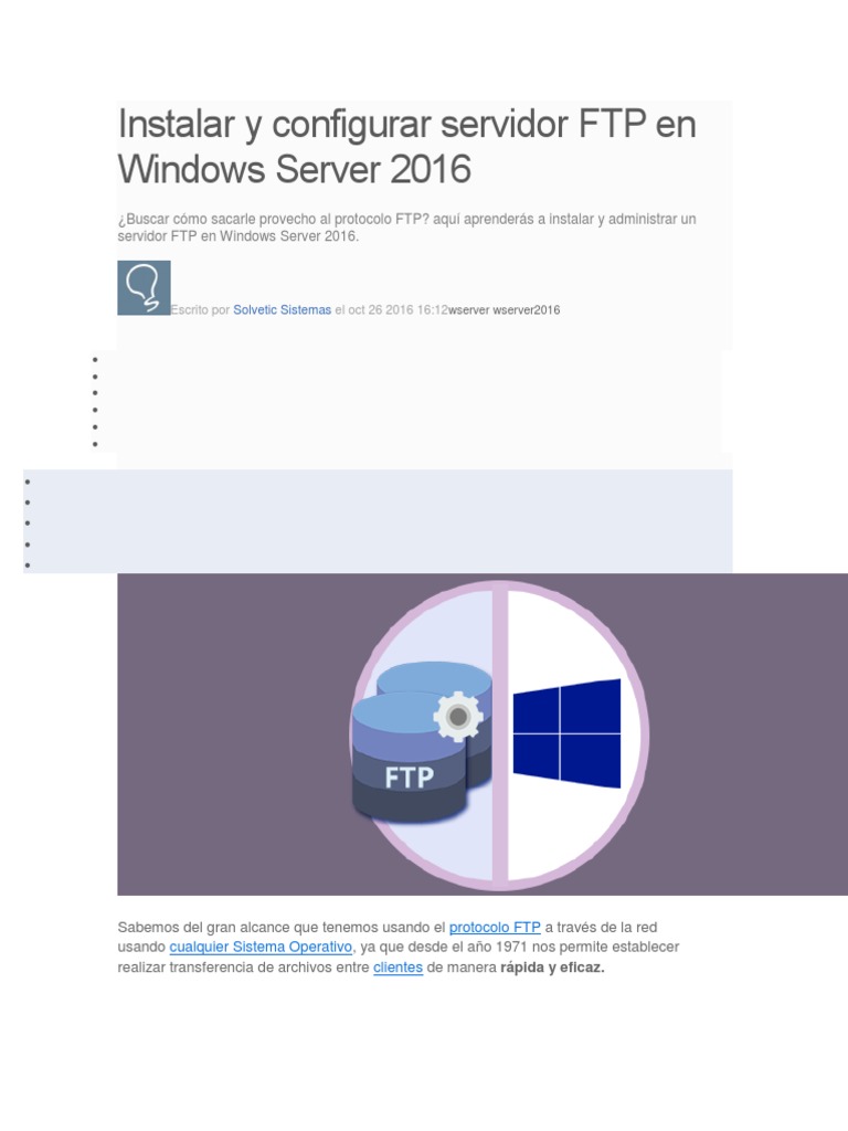 Instalar y Configurar Servidor FTP en Windows Server 2016 | PDF | Protocolo de transferencia de ...