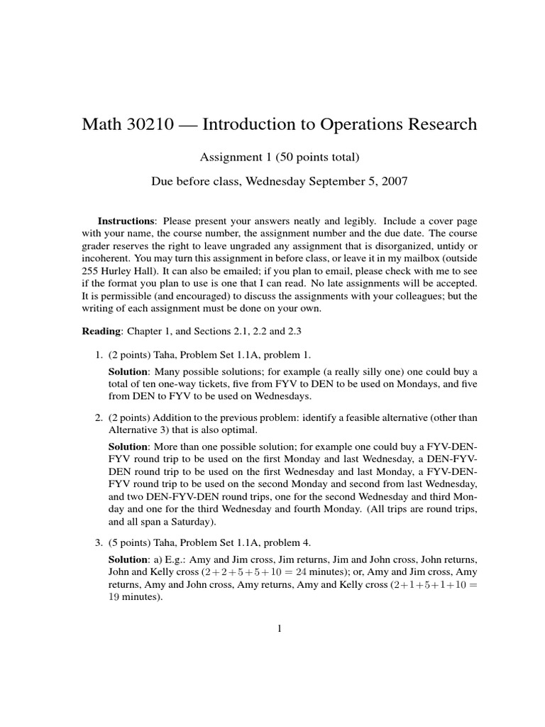 Math 30210 - Introduction To Operations Research | PDF | Mathematical Optimization | Linear ...